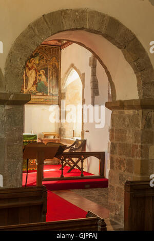 Interior of Norman church St Wulfran in Ovingdean, East Sussex, England ...