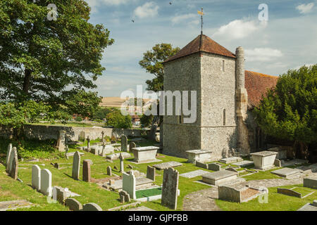 Norman church of St Wulfran's in Ovingdean village, England Stock Photo ...