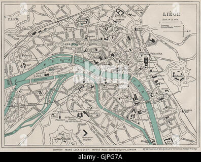 LIÈGE. Vintage town city map plan. Belgium. Liège, 1920 Stock Photo - Alamy