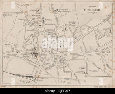 CHICHESTER vintage tourist town city plan. Sussex. WARD LOCK 1940 old ...