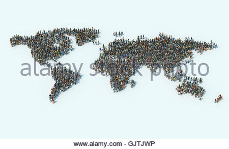 Aerial View of People Forming World Map with Puzzle Pieces Stock Photo ...