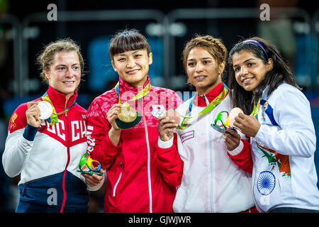 Tunisia's Marwa Amri, bronze medalist, celebrates during the medals ...
