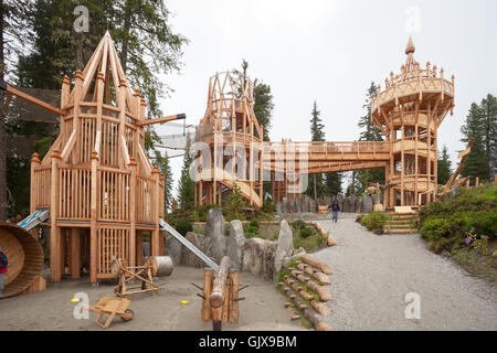 Playground wooden towers in Spruce Tree Castle at Rosenalm park near ...