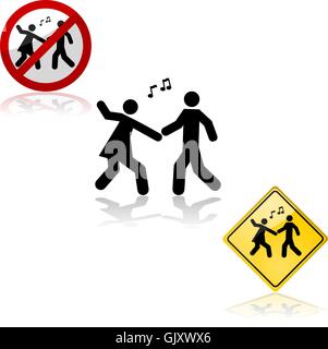 Dance couple stick figure icon. Black ballroom pictogram waltz, tango ...