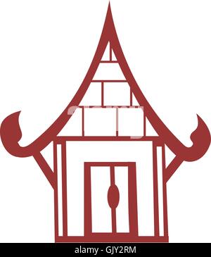 Traditional Chinese house or temple door with roof, stairs and lanterns ...