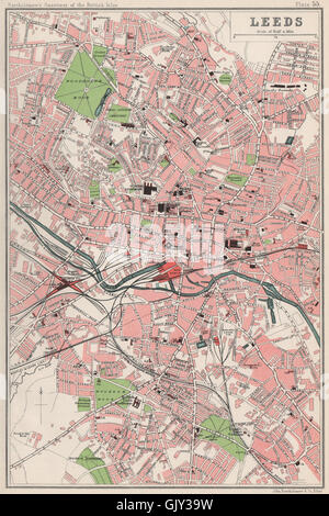 LEEDS. Vintage town city map plan. Yorkshire 1950 old vintage chart ...