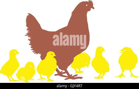 Illustration of a Mother Hen with Her Chicks isolated on white ...