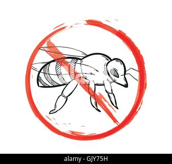 Beware of bee sign, Vector Illustration on white background Stock ...