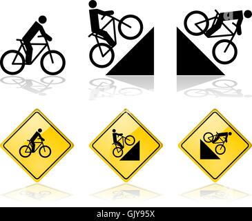 warning signs of steep hill down and steep hill upwards on road ahead ...