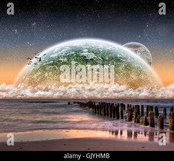 space beach seaside the beach seashore moon globe planet earth world ...