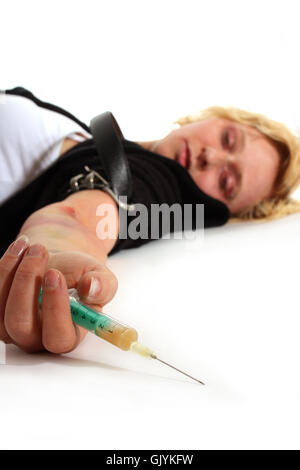 woman drugs addiction addicted heroin arm syringe injection woman ...