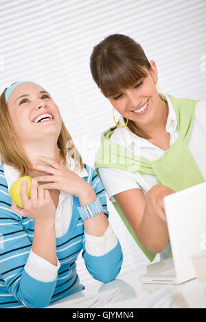woman study laugh laughs laughing twit giggle smile smiling laughter ...