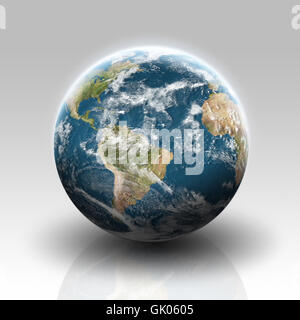 Illustration of a gray earth globe with blue continents against a ...