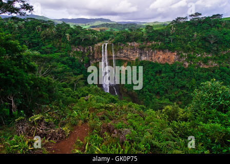 rock waterfall palms sight view outlook perspective vista panorama ...