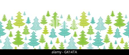 Christmas pine trees doodle border. One continuous line drawing. Simple ...