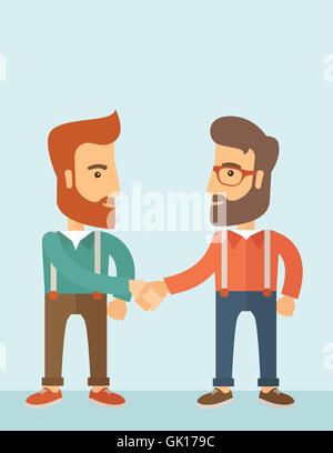 Business handshake. Two men standing corporate characters satisfied ...