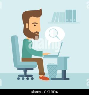 laptop computer with hand and magnifying glass vector illustration ...