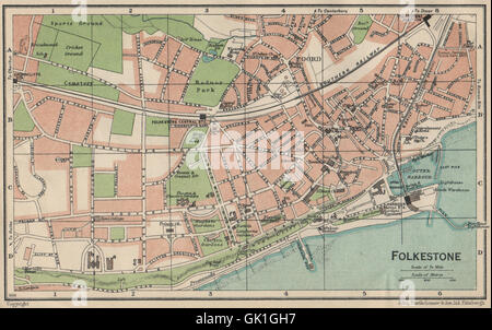 FOLKESTONE vintage town/city plan. Kent. WARD LOCK, 1938 vintage map ...