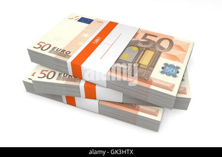 Stack of 50 euro banknotes isolated on a white background. Financial ...