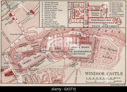 WINDSOR CASTLE. Vintage map plan. Berkshire 1947 old vintage chart ...