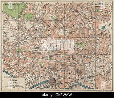 LEEDS. Vintage town city map plan. Yorkshire 1950 old vintage chart ...
