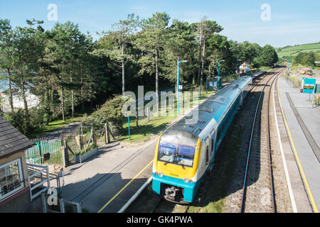 Two carriage Arriva train at Ferryside train station.,Carmarthenshire ...