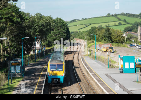 Two carriage Arriva train at Ferryside train station.,Carmarthenshire ...