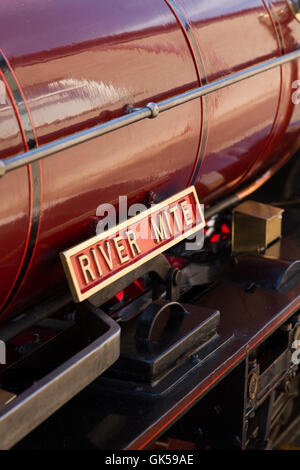 Vintage steam locomotive with brass nameplate at heritage railway ...