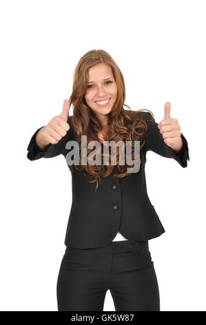 Photo of charming lucky young woman wear blue sweater smiling rising ...