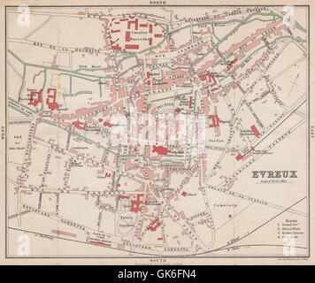 EVREUX. Vintage town city map plan. Eure, 1926 Stock Photo - Alamy