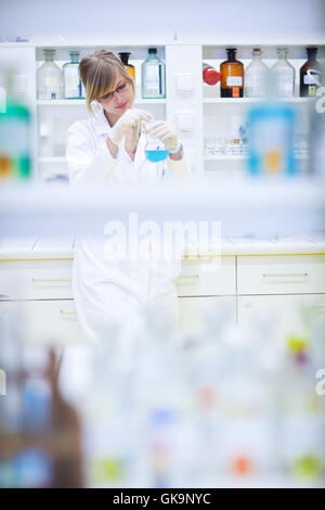 scientist chemical solutions biologist research study light background ...