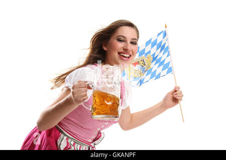 woman, beer, flag, Octoberfest, dirndl, woman, blouse, isolated ...