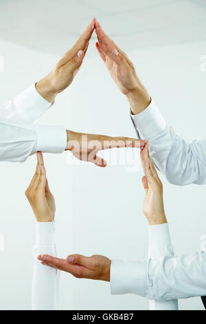 Symbol of building success and support foundation. Wooden blocks with ...