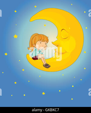 comic, night, nighttime, face, moon, funny, childlike, cartoon, comic ...