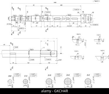 Shaft sketch with hatching. Engineering drawing Stock Vector Image ...