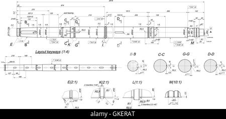 Expanded shaft sketch. Engineering drawing Stock Vector Image & Art - Alamy