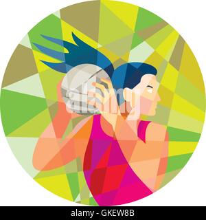 illustration of a netball player jumping and rebounding for ball set ...