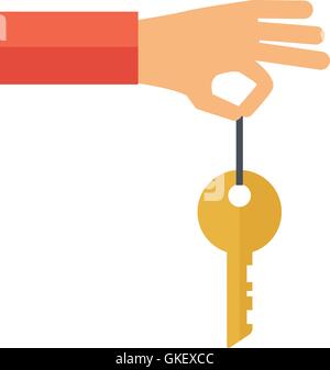 Hand holding a key. Outline cartoon style. Vector illustration Stock ...