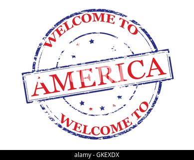 Welcome to America stamp. America round sign isolated on white ...