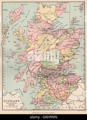 Scotland in counties. Railways. BARTHOLOMEW 1898 old antique map plan ...