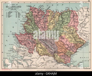 SUTHERLANDSHIRE: Antique county map. Parishes. Scotland. LIZARS, 1885 ...
