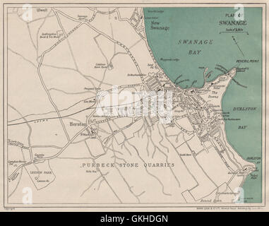 SWANAGE vintage town/city plan. Dorset. WARD LOCK 1950 old vintage map ...