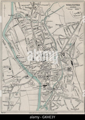 WORCESTER. Vintage town city map plan. Worcestershire, 1939 Stock Photo ...