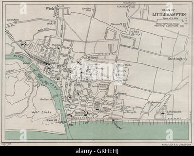 LITTLEHAMPTON vintage town/city plan. Sussex. WARD LOCK 1950 old ...
