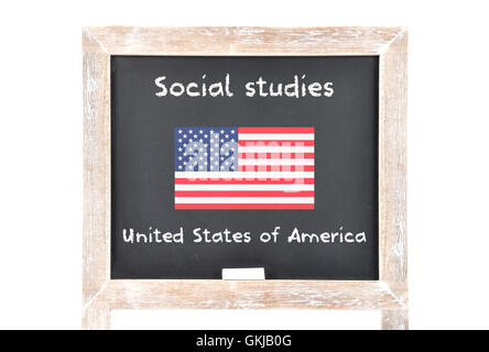 Social studies with flag on board Stock Photo - Alamy