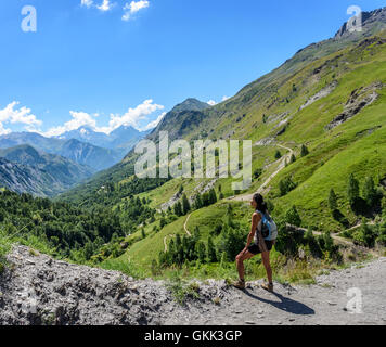 caucasian woman hiking in the french forest of Fontainebleau Stock ...
