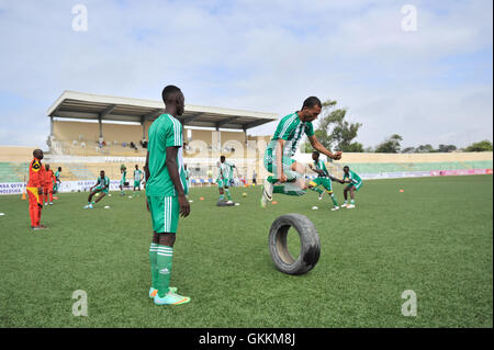 The Somalia national soccer team trains at Banadir Stadium in Mogadishu ...