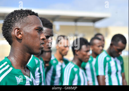 The Somalia national soccer team trains at Banadir Stadium in Mogadishu ...