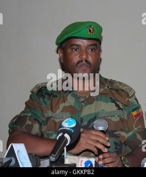 AMISOM Sector 3 Commander Yemane Gabre Mikael poses with members of the ...