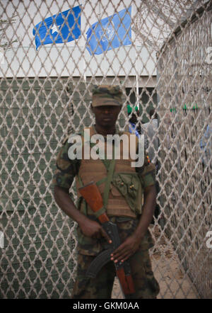 A photograph of a Ugandan soldier serving with the African Union ...